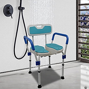 JumboTIGER Wide 17.5-Inch Shower Chair with Arms and Back,Heavy Duty Shower Chair for Inside Shower,Cutout Seat for Private Washing, 300lbs Capacity,Big Man Shower Chair, Tool-Free Assembly,Blue