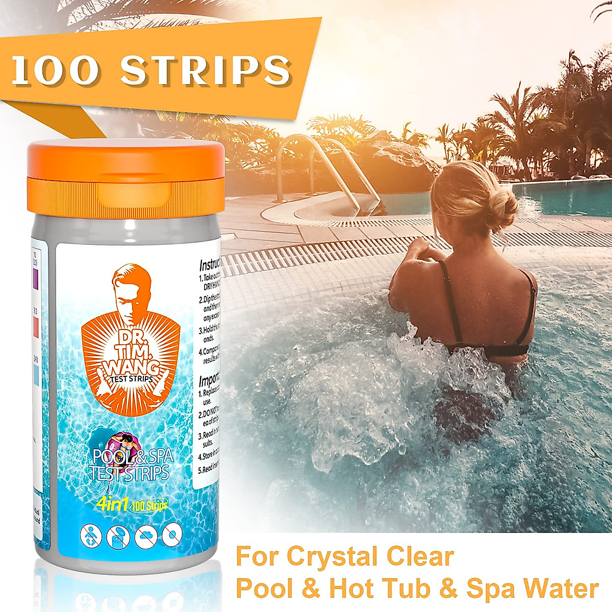 Pool and Hot Tub Test Strips - Medical-Grade Precision 3-1 4-1 7-1 Pool Test Kit - Testing pH, Free Chlorine(Bromine), Total Alkalinity & Cyanuric Acid and So on - Pool Water Test Kit