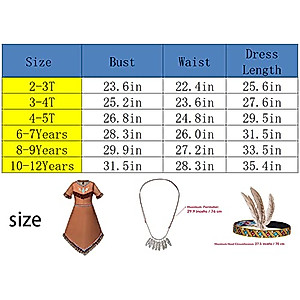 Native American Costume Girls Dress Indigenous American Indians Kids Cosplay 8-9 Years Brown