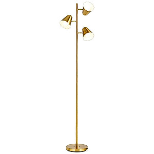 Tangkula 3-Light Floor Lamp, 64” Mid Century Modern Standing Tall Pole Lamp with 3 LED Bulbs and Adjustable Heads, Reading Light for Living Room Bedroom, 360 Lighting (Antique Brass)