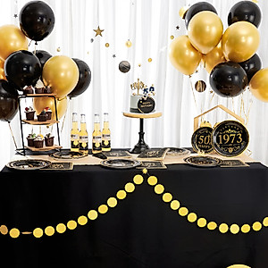 50th Paper Plates and Napkins - Gold Foil Stamp 72PCS Disposable Plates Paper Napkins, Vintage 1973 Retirement Wedding Anniversary Birthday Party Balck Gold Tableware Serves 24 Guest, 9” & 7” Plates