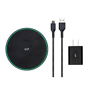 Monoprice Wireless Charger, Qi-Certified 15W Fast Charging Pad with QC3.0 AC Adapter for iPhone 12/12 Pro/11/11 Pro/XR/XS/X/8/8+/Airpods, Galaxy S21/S20/Note 10/Note 10+/S10/S10+/S9/S8