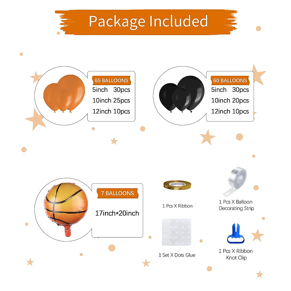 HYOWCHI Basketball Party Decorations - 132 Pcs Basketball Party Supplies Balloon Garland Arch Kit, Black Orange Latex Balloon Arch For Sports Basketball Baby Shower Birthday Party Decorations