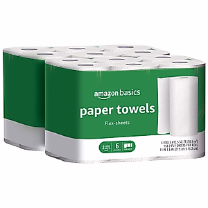 Amazon Basics 2-Ply Paper Towels, Flex-Sheets, 6 Rolls (Pack of 2), 12 Value Rolls total (Previously Solimo)