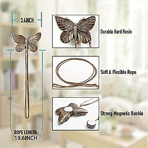 Vineland Retro Brown Butterfly Magnetic Curtain Tie Back, 2 Pack Decorative Resin Animal Boho Holder for Curtains Drape, Rustic Home Decoration