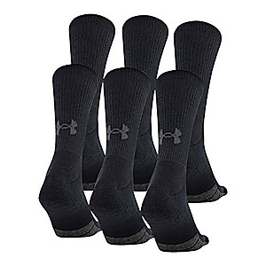 Under Armour Adult Performance Tech Crew Socks, Multipairs , Black (6-Pairs) , Large