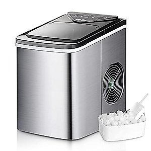 WATOOR Portable Ice Maker Machine for Countertop, 26 lbs Bullet Ice Cube in 24H, 9 Ice Cubes Ready in 6-9 Minutes,2.2L Ice Maker Machine with Ice Scoop and Basket Silver