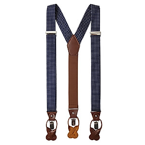 Jacob Alexander Men's Polka Dot Y-Back Suspenders Braces Convertible Leather Ends and Clips - Navy