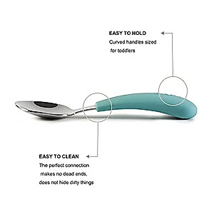 Toddler Utensils Set Spoon and Fork, Stainless Steel Baby Fork and Spoon Set with Silicone Handles,for Toddlers 18 Months+, Children's Flatware Set, BPA Free (Pink)