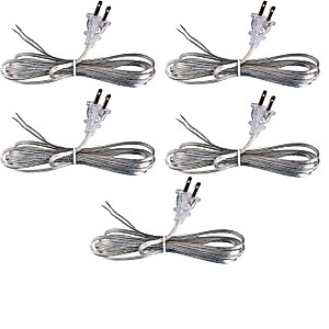 Creative Hobbies Clear Silver Lamp Cord - 8 Foot Long, SPT-1, 18 Gauge, UL Listed Power Cord for Lamp Repair or Replacement | 5 Pack