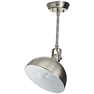 CANARM IPL222B01BN Polo 1 Light 9" Rod Pendant, Brushed Nickel with Painted White Interior, Silver