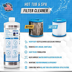 ACTIVE Spa Hot Tub Filter Cleaner - 32oz (2-4 Uses) Cleaning Soaking Solution, Hot Tubs & Pool Cartridge Cleaner, Natural Power Degreaser to Revive & Prolong O-Filters Life Time - Made in USA
