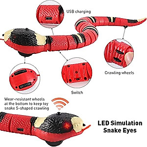 CSD Smart Sensing Snake Toy - Interactive Fake Snake for Kids, Cats & Dogs - USB Rechargeable Electric Simulation Slithering Serpent - Realistic Snake Prank Prop for Halloween, Christmas & April Fools