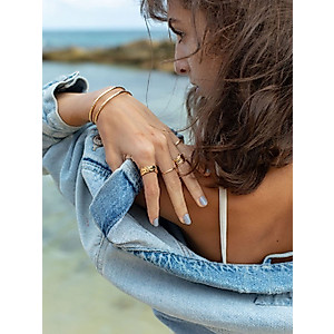 POTESSA 18K Gold Plated Open Statement Ring for Women Vintage Black Obsidian Band Ring Cocktail Rings for Her