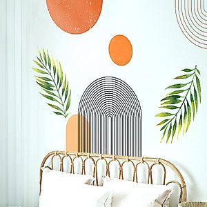 VePret Boho Mid-Century Modern Wall Decals Peel and Stick, Large Archs Sun Vinyl Wall Stickers, Removable Leaves Plants Home Decor Art for Bedroom Living Room Classroom Office