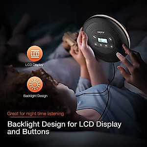 HOTT CD903TF Portable CD Player for Car with Bluetooth FM Transmitter，Rechargeable Touch Button Backlight Display Black