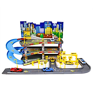 Kidplokio Ultimate Toy Car Garage Diecast Vehicle Playset with 4 Diecast Cars, Boys Ages 3+