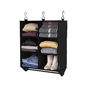 ClosetMaid 6-Shelf Fabric Hanging Closet Organizer with Garment Rod for Shirts, Sweaters, Pants, Hats, Shoes, Purses with Charcoal Black Finish