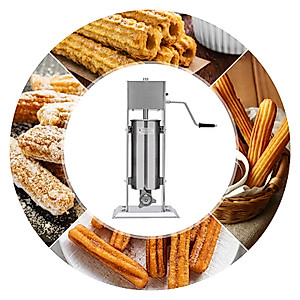 Commercial Churros Maker, 5L Stainless Steel Manual Spanish Churros Donuts Making Machine Vertical Churro Machine with 4 Nozzles for Home Restaurants Bakeries