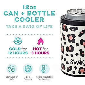 Swig Life Standard Can + Bottle Cooler, Stainless Steel, Dishwasher Safe, Triple Insulated Can Sleeve for Standard Size 12oz Cans or Bottles in Luxy Leopard Print