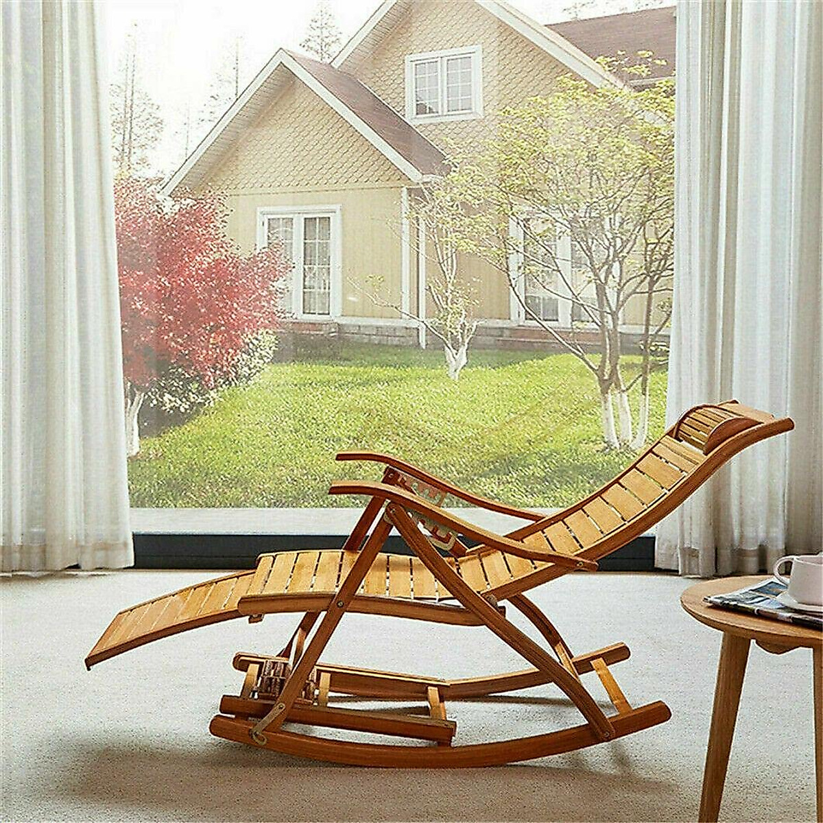 JHUS Bamboo Rocking Chair Lengthen Arm Chair Indoor Outdoor Balcony Relaxing Recliner Mikalo Chair Rocking Chair Rocker Chair Rocker Camp Chair Rocker Recliner Rocking Camp Chair Rocking Chairs