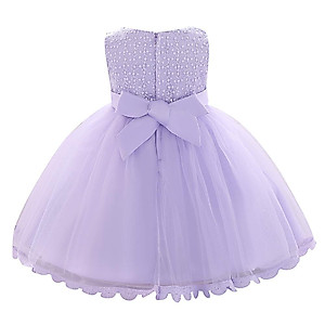 Lace Flower Girls Sequins Bowknot Tutu Dress for Kids Baby Christening Baptism Communion Birthday Party Formal Dress Toddler Infant Princess Pageant Wedding Bridesmaid Tulle Gowns Purple 12-18 Months
