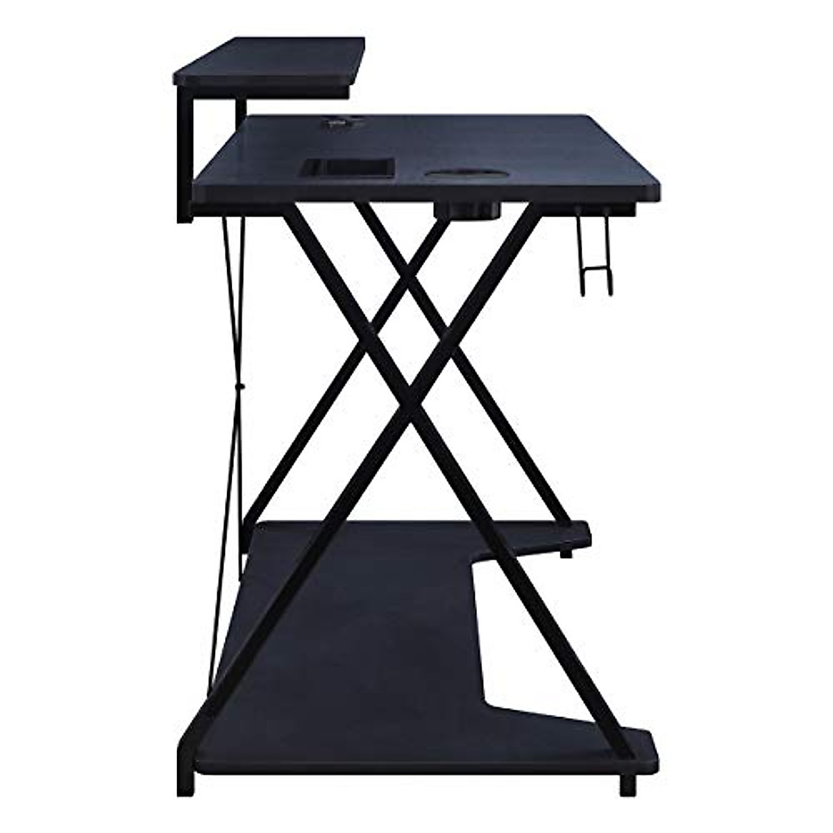 OSP Home Furnishings Checkpoint Ghost Battlestation Gaming Desk with RGB LED Lights, Black