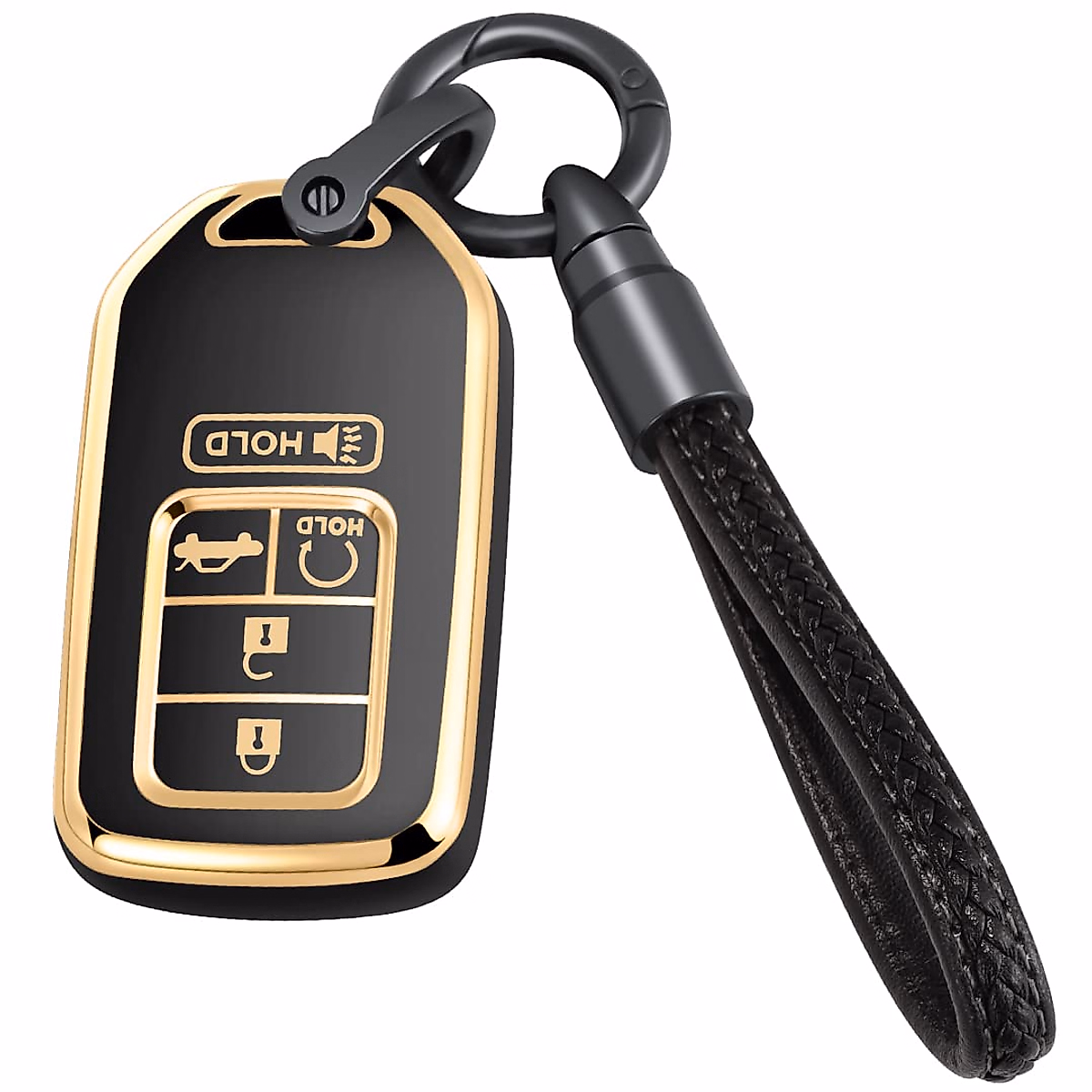Lcyam Key Fob Cover Case with Keychain Strap, Compatible with Honda Accord Civic CR-V Passport Pilot Insight Smart Key, Black