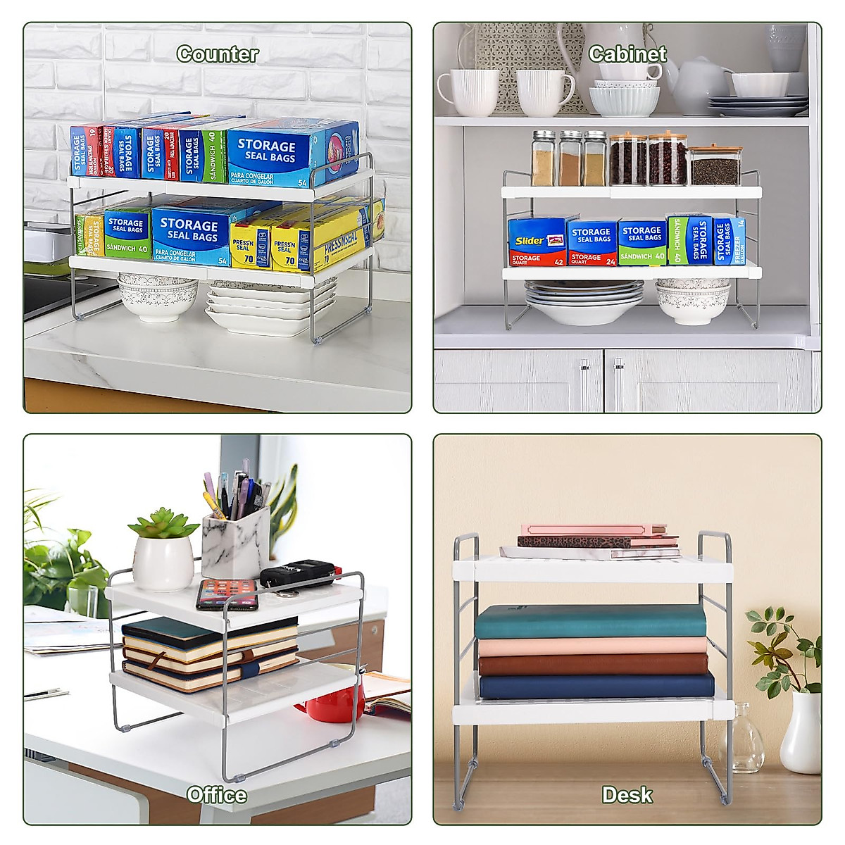 Pantry Organization and Storage for Kitchen - Expandable Kitchen Wrap Box Organizer Rack, Foil Organizer for Cabinet & Counter, Height & Width Adjustable Cupboard Storage Rack - (3 Tier 9.8 to 15.6"L)