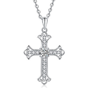 CHIRENMA 925 Sterling Silver Moissanite Cross Pendant Necklace for Women, Silver Women's Cross Necklace, 18"+2" extender chain (cross)