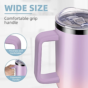 40 oz Tumbler with Handle and Straw, 100% Leak Proof Tumblers Cup, Stainless Steel Insulated Travel Coffee Mug, Keeps Drinks Cold for 24 Hours or Hot for 10 Hrs, Fit for Car Cup Holder, PurplePink