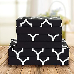 Elegant Comfort 6-Piece Quatrefoil Printed Deep Pocket Bed Sheet Set, Luxurious Silky 1500 Thread Count Bed Sheet Set Ultra Soft Wrinkle Resistant Bedding Set, Queen, Black