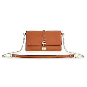 KATIE LOXTON Naomi Womens Convertible Vegan Leather Adjustable Strap Crossbody Handbag Satchel Purse Cognac