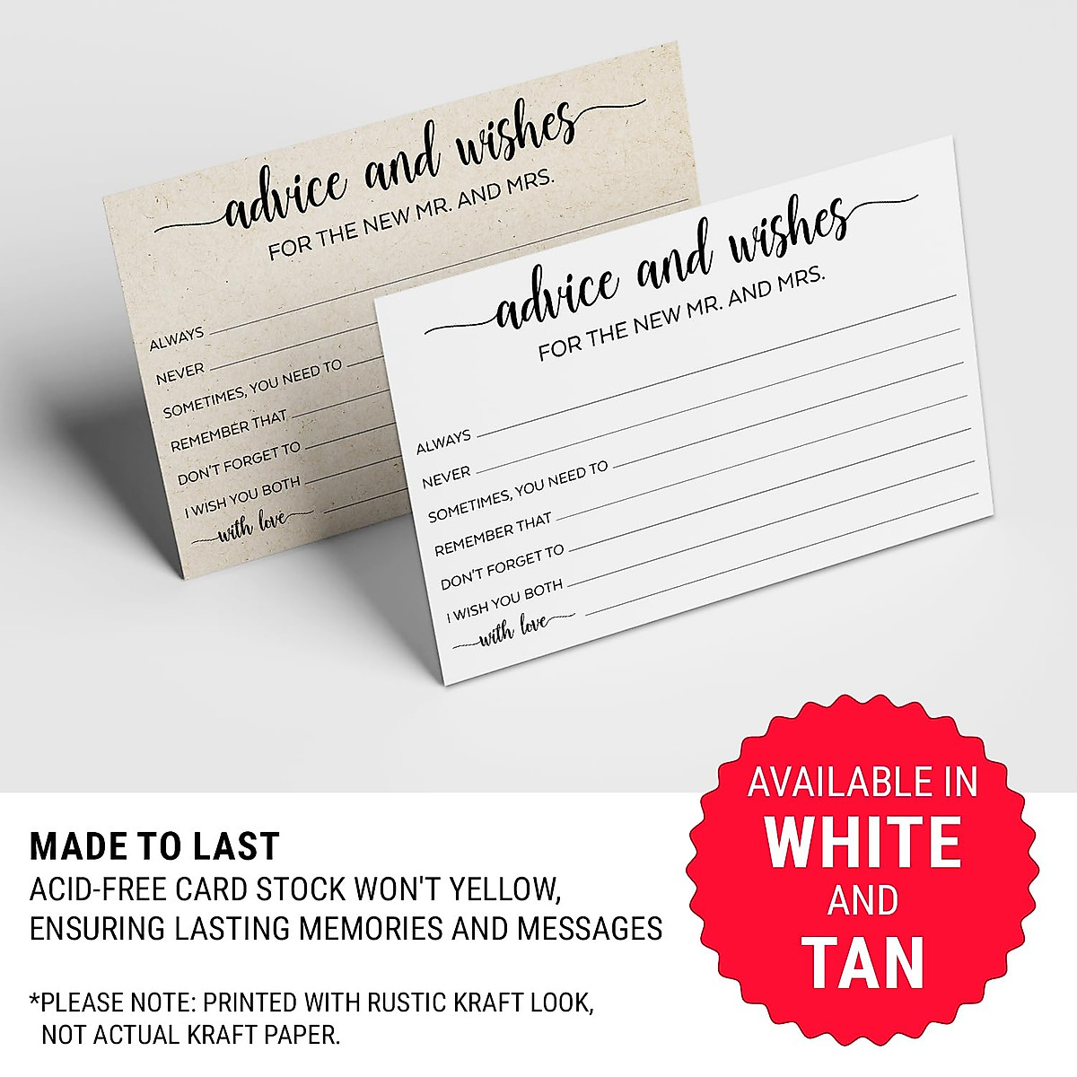 321Done Advice and Wishes for the Mr & Mrs, Made in USA - 4x6 White, Wedding Advice for Bride, Groom, Newlyweds, Bridal Shower, Thick Luxury Cardstock with Simple Script Minimalist Design - 50 Cards
