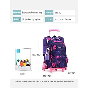 Voici et Voila 4Pcs Rolling Backpack Kids Backpack with Wheels Girls 6 Wheels Backpack on Wheels Gradient Geometric Trolley Rolling School Backpack Multi-Function Breathable Elementary School