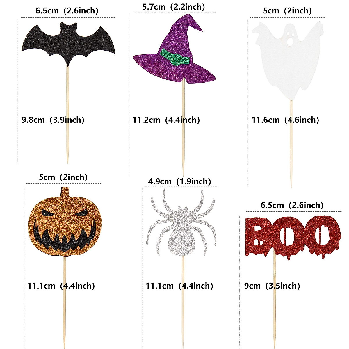 36 pcs Halloween Ghost Boo Glitter Cupcake Toppers Ghost Boo 36 Pack Cupcake Topper muffin for Halloween, Birthday, Decoration Party Supply