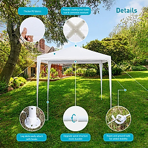 10'x10' Outdoor Party Tent, Backyard Canopy Tents for Parties, White Event Tent with Ground Nails and Ropes, Small Waterproof Tent for Wedding, Barbecue and Flea Market