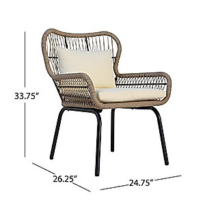 Christopher Knight Home Karen Outdoor Club Chairs, Steel and Rope, Water-Resistant Cushions, Boho, Brown and Beige (Set of 2)