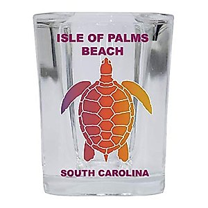 ISLE OF PALMS BEACH South Carolina Square Shot Glass Rainbow Turtle Design