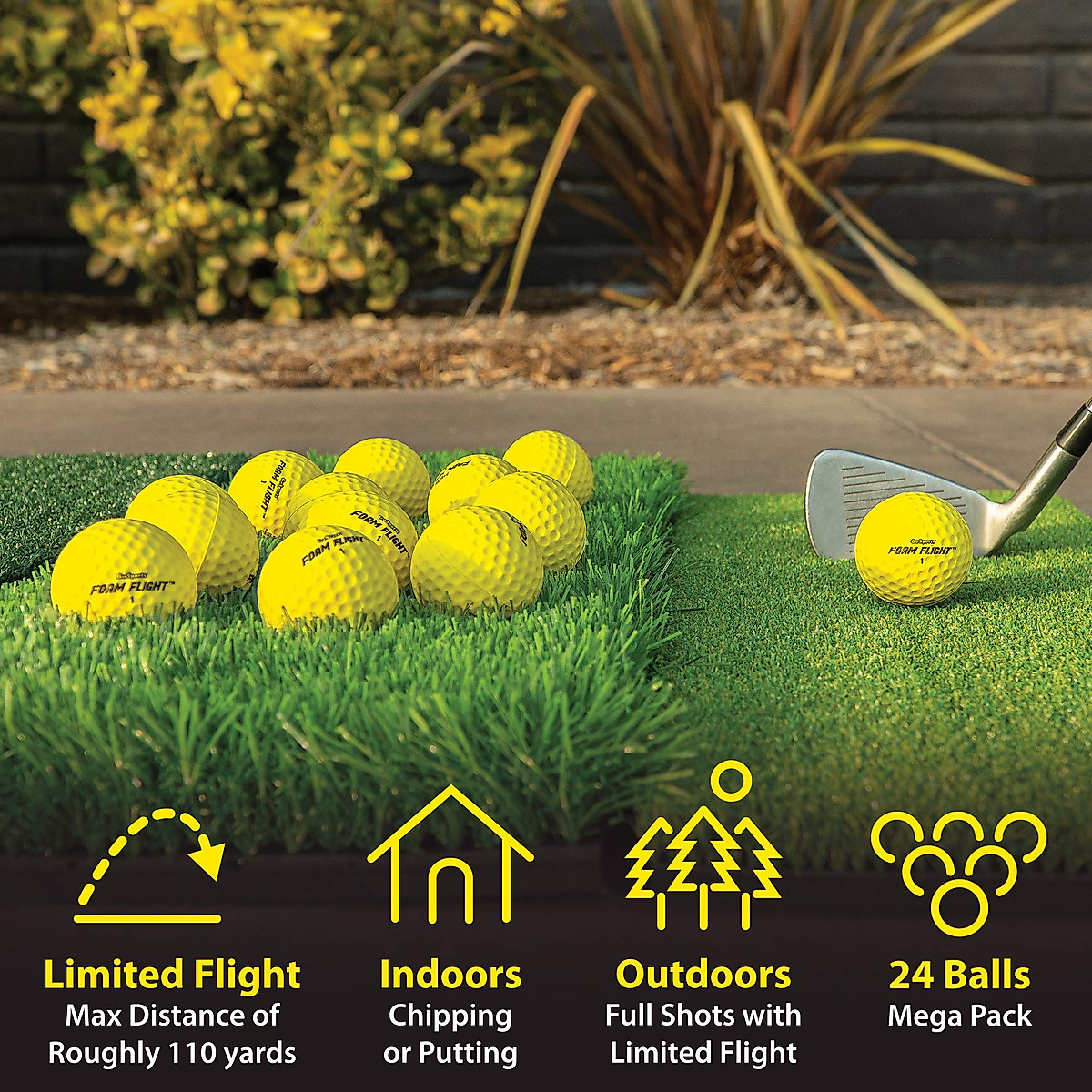 GoSports Foam Flight Practice Golf Balls - Pack of 24 Limited Flight Training Balls -Choose Between Classic White or Hi-Vis Yellow