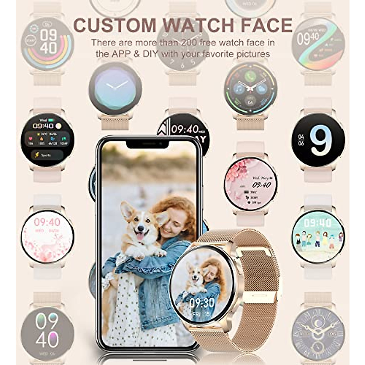 Iaret Smart Watch for Women (Answer/Make Call), Fitness Tracker for Android and iOS Phones Waterproof Smartwatch with 1.32" HD Full Touch Screen AI Voice Control Heart Rate Sleep Monitor Pedometer