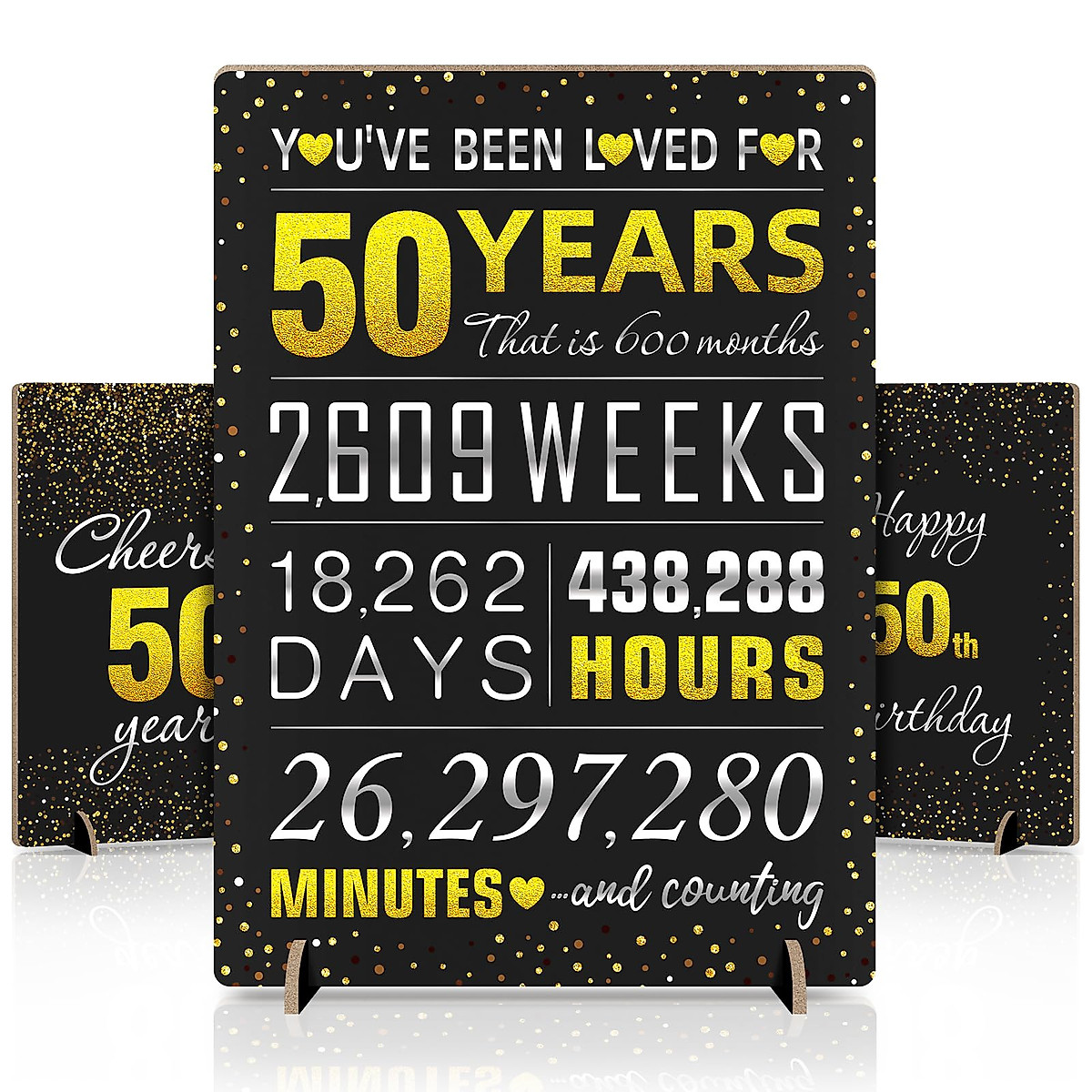 Giftota 50th Birthday Decorations - 3 Pack 3mm Thickness Birthday Poster - 50th Birthday Gifts with Stand - Birthday Party Decorations for 50 Year Old - 50th Birthday Table Sign for Party Supply