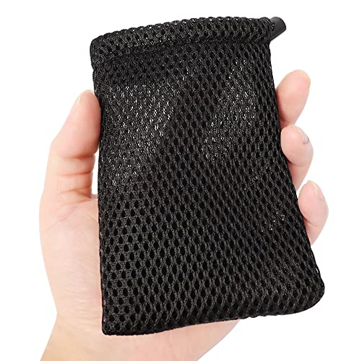 uxcell 3 Pcs Black Pouches, Drawstring Storage Bag, Thick Nylon Mesh Pouch Small Storage Bag