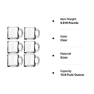 Libbey Crystal Coffee Mug Warm Beverage Mugs Set of (13 oz) (6)