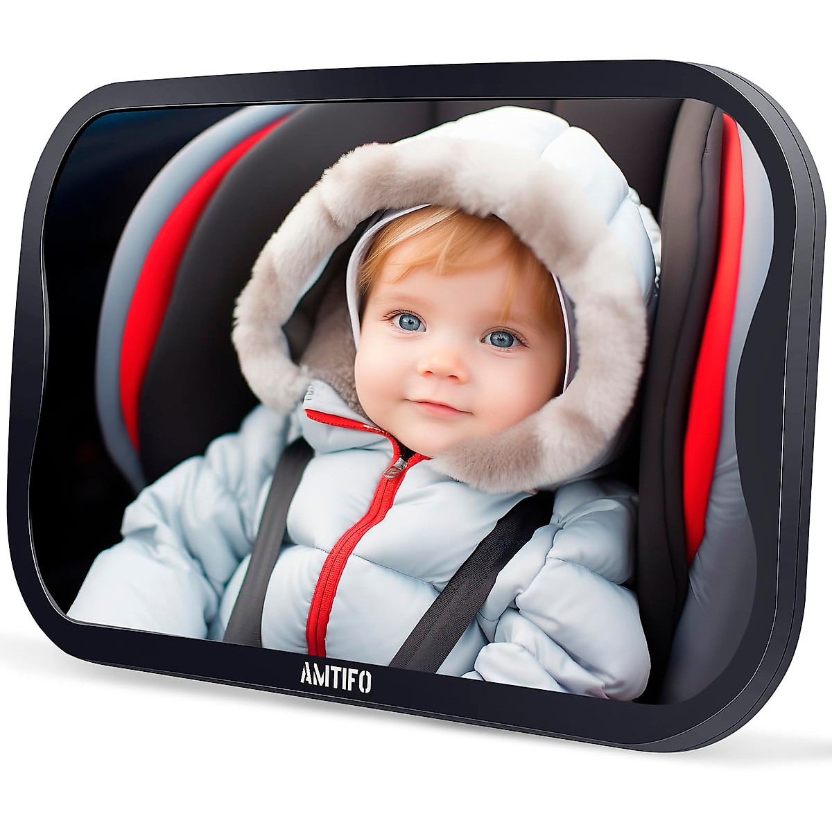 Baby Car Mirror for Rear-Facing Seat - Shatterproof & No-Shake Design,Wide-Angle View,Easy Install 360° Adjustable,Infant and Toddler Travel Essential,by AMTIFO