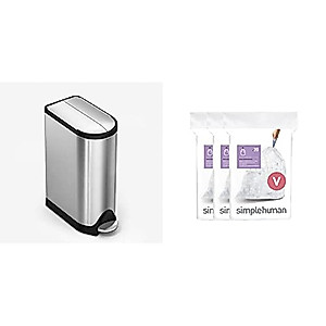 simplehuman 18 Liter/4.8 Gallon Butterfly Lid Kitchen Step Trash Can, Brushed Stainless Steel & Code V Custom Fit Drawstring Trash Bags in Dispenser Packs, 16-18 Liter/4.2-4.8 Gallon, Clear –60 Liners