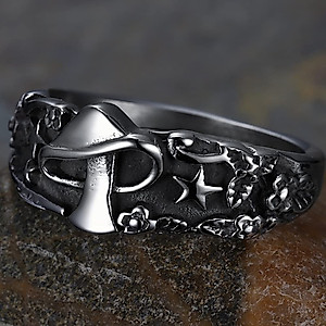 Jude Jewelers Retro Vintage Stainless Steel Gothic Skull Skeleton Death Halloween Biker Ring (Silver, 7)