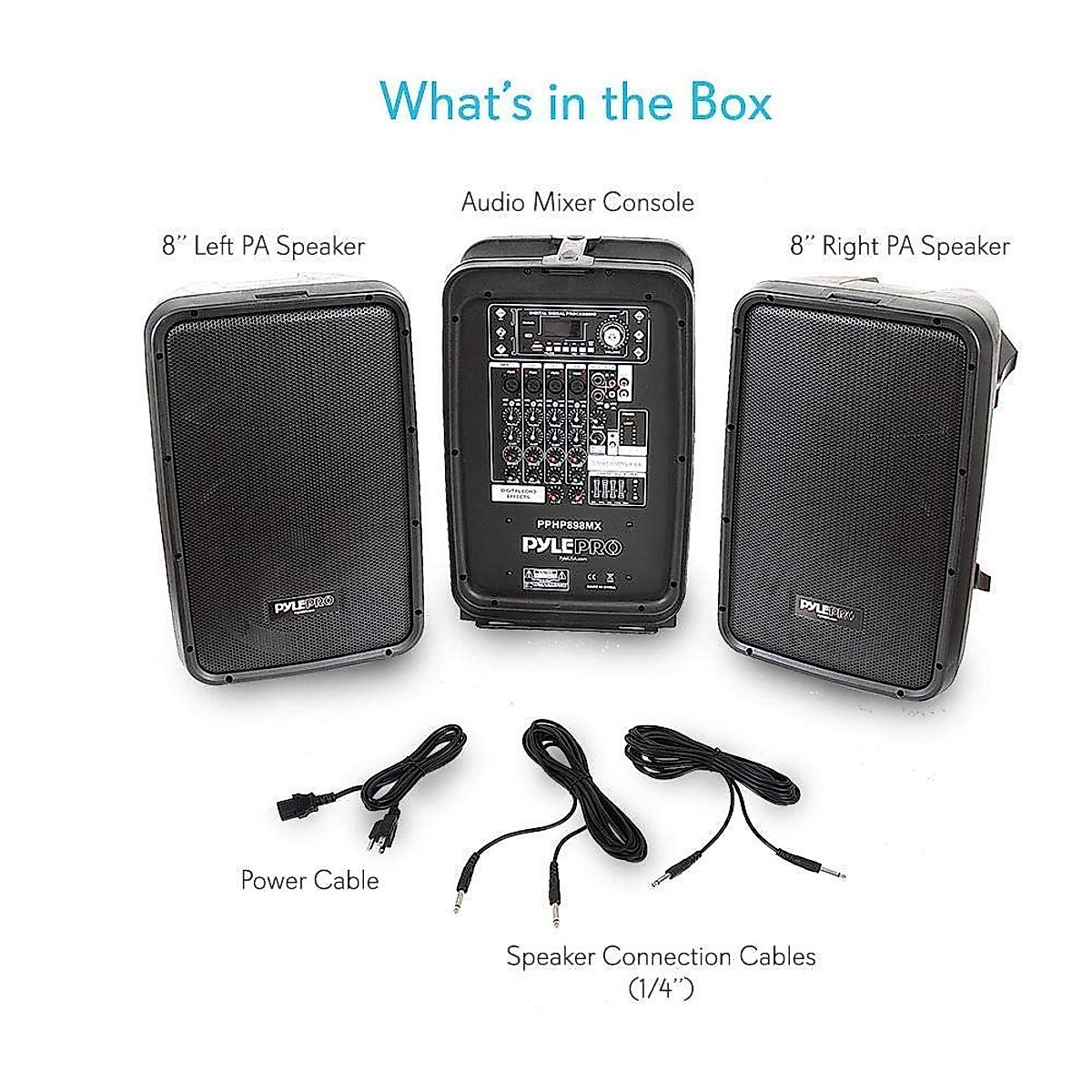 Pyle 600 Watt 8-Channel Portable Bluetooth Wireless PA Speaker Amplifier Kit with 8" Subwoofer and 1" Horn Tweeter, MP3, AUX - USB Xlr 1/4" RCA, Black