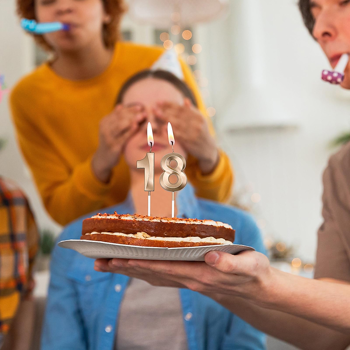 Champagne Gold 28th & 82nd Birthday Candles for Cakes, Number 28 82 Candle Cake Cupcake Topper for Birthday Anniversary Party Decoration