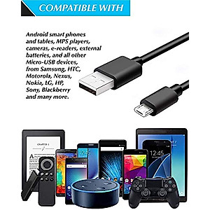 Micro USB Cable,Universal 3Pack 6ft Long Android Charger Cable, High Speed Sync Charger Cord and Micro USB Data Cord Wire for Samsung Galaxy S7 Edge, S7, S6 Edge,S6,Black